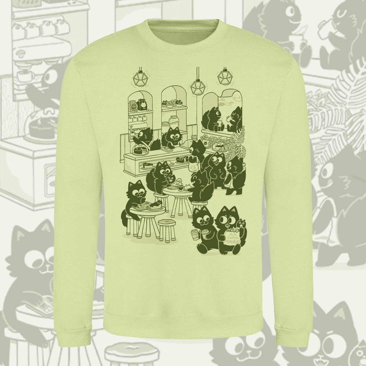 Cat Bakery Screen-Printed Sweater (Green) – Our Super Adventure ...